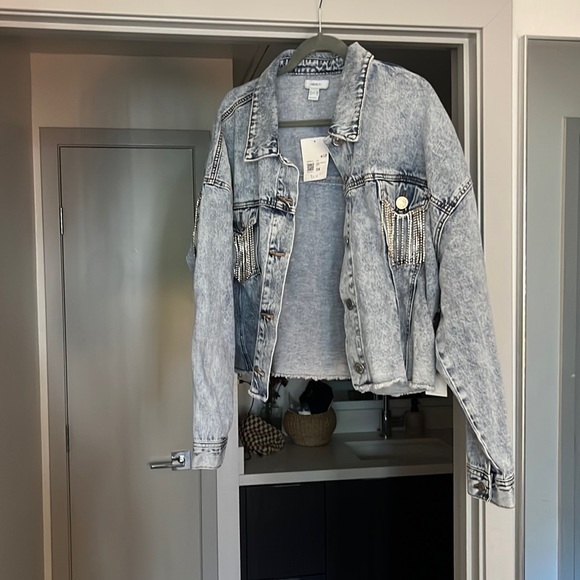 Forever 21 | Jackets & Coats | Denim Jacket With Rhinestone Fringe ...